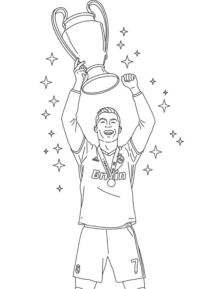 Cristiano Ronaldo a trófeával színező. Ingyenes letöltés, nyomtatás ...